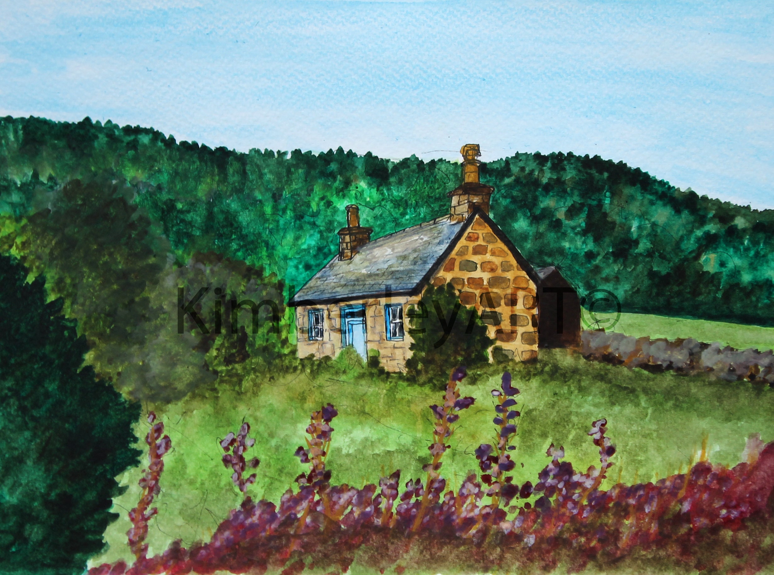 Scottish Cottage Watercolour Print Deeside Country Cottage | Etsy