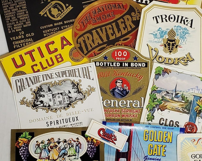 16 Vintage Alcohol and Cigar Labels, Vodka, Beer, Wine, Whiskey, Junk ...