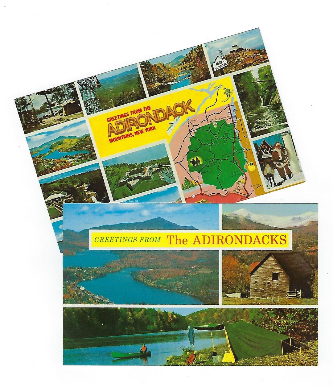 2 Greetings From the Adirondacks Vintage Postcards, Travel Postcards ...
