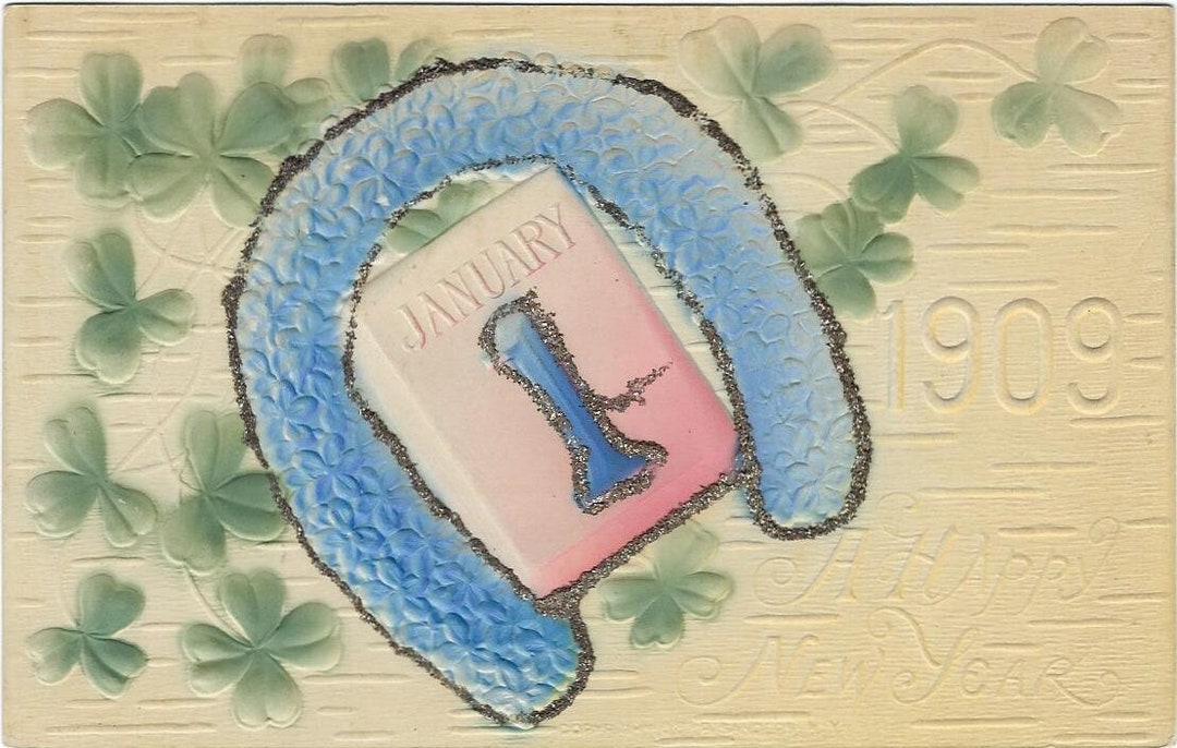 Antique Embossed Postcard, New Years 1909, Horseshoe & Clover, January 1, Edwardian-era - Etsy