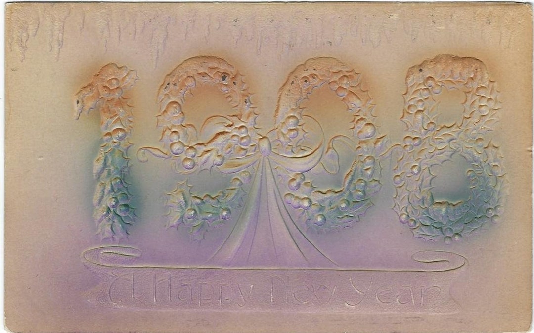 Embossed 1908 New Year Postcard, Bas Relief Postcard, Antique ...