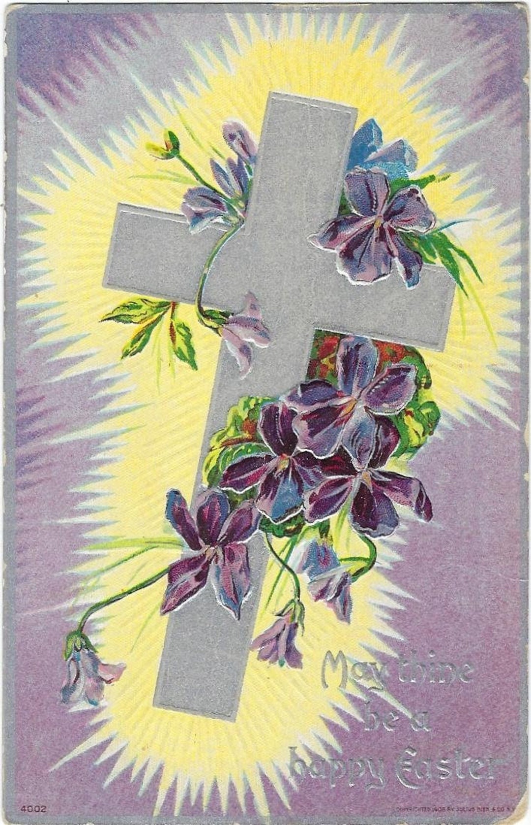 Antique Easter Postcard, Silver Cross & Violets, Julius Bien Postcard ...