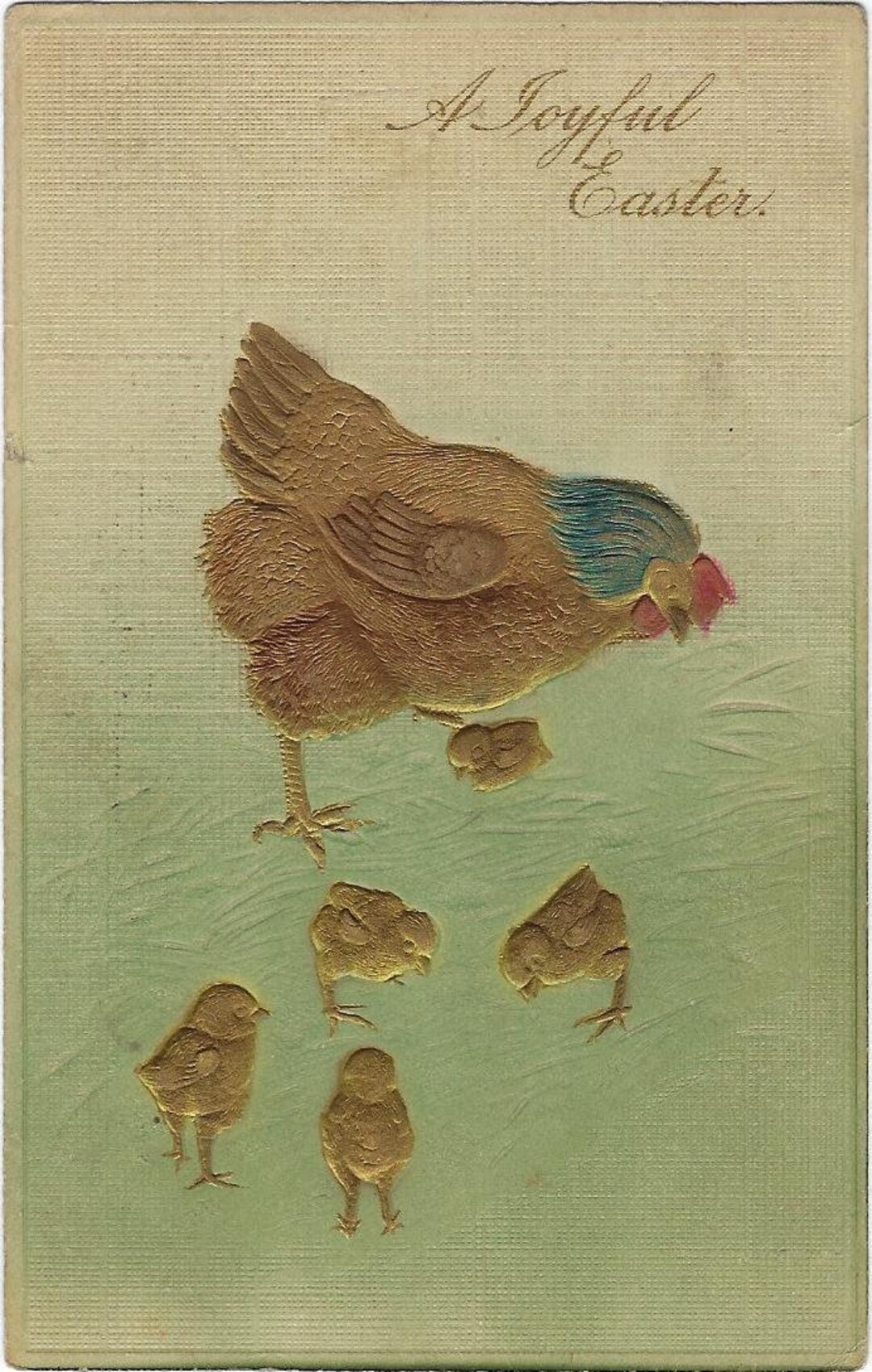 Antique Easter Postcard, Textured, Gold Chickens, Printed in Germany ...