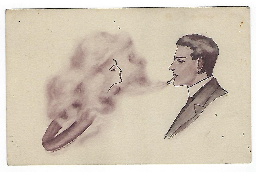Antique Cobb Shinn Postcard, Man Sees Beautiful Woman in Smoke ...
