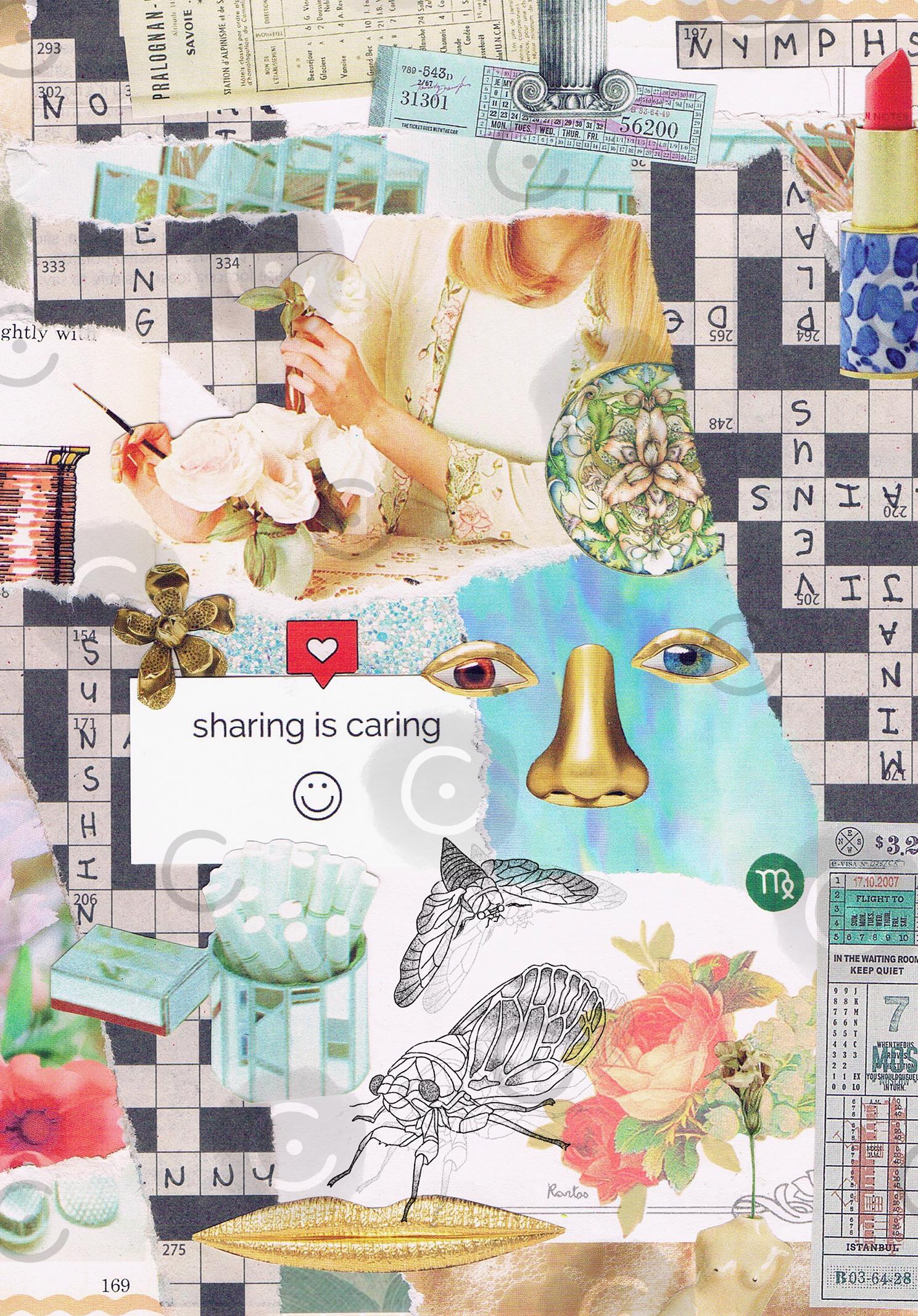 Sharing is Caring Magazine Collage Printed Artwork 5 Inches by 7 Inches ...