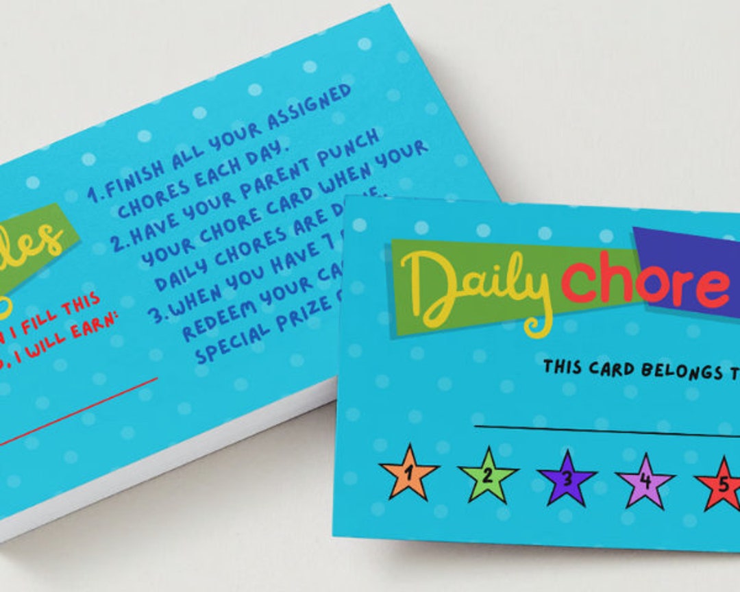 Kids' Daily Chore Punch Card Chore Incentive Prize Cards pack of 25 - Etsy
