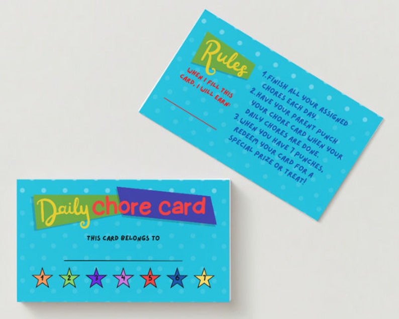 Kids' Daily Chore Punch Card Chore Incentive Prize Cards pack of 25 - Etsy