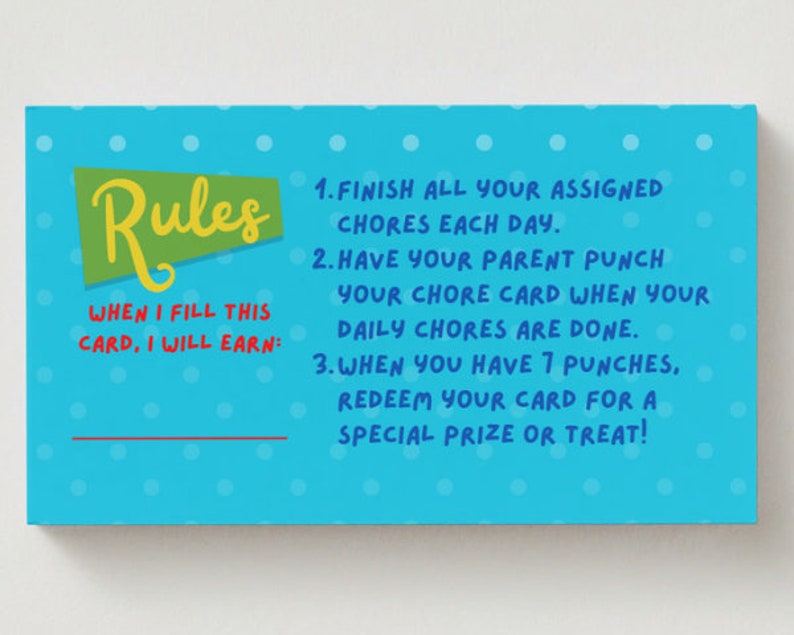 Kids' Daily Chore Punch Card Chore Incentive Prize Cards pack of 25 - Etsy