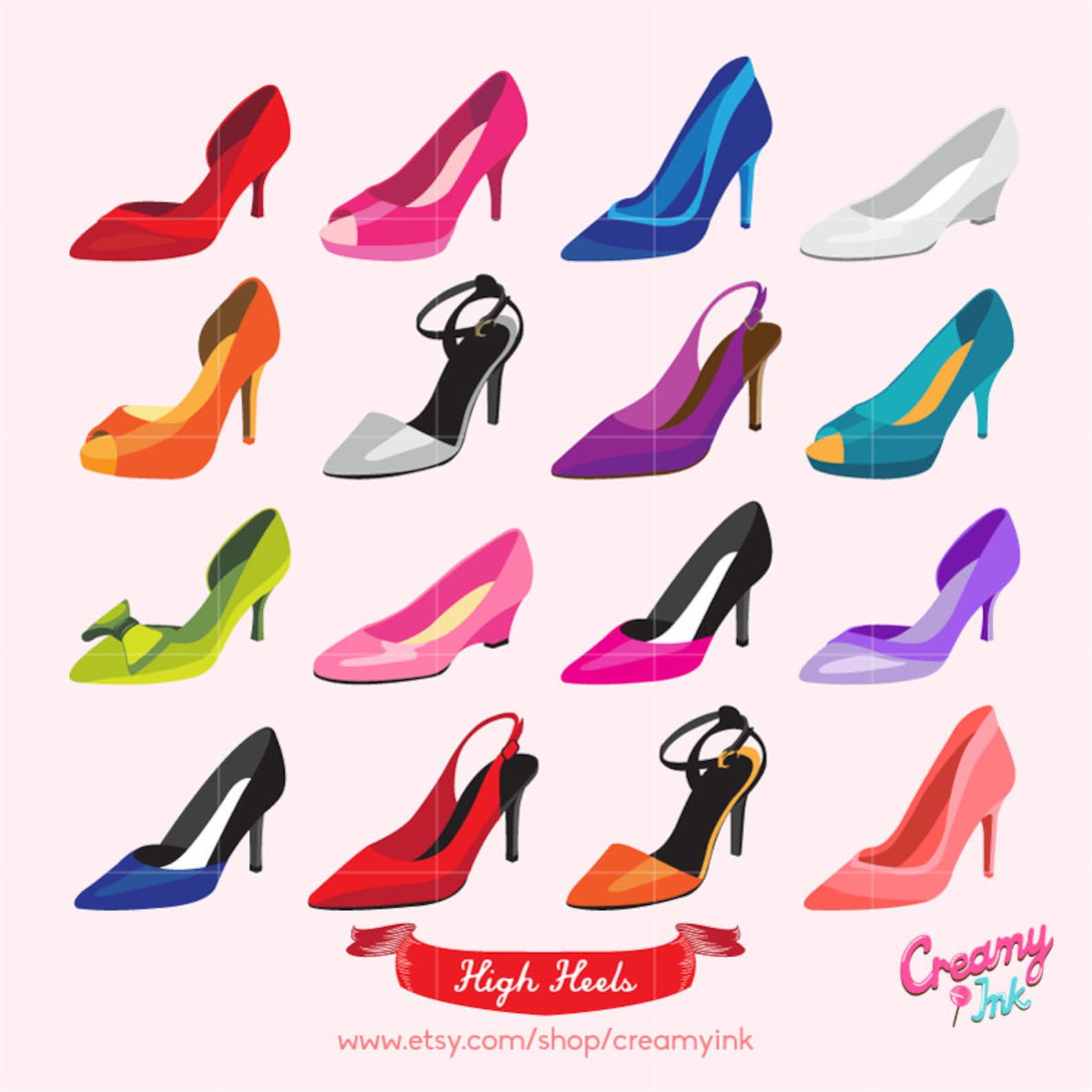 High Heel Digital Vector Clip Art High Heels Shoe Clipart Etsy