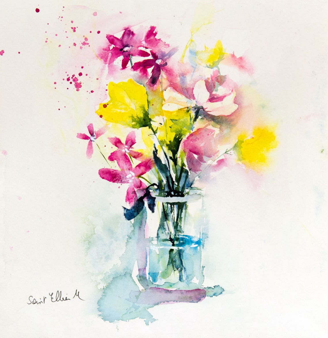 Aquarelle bouquet de fleurs des champs dans un vase peinture | Etsy France