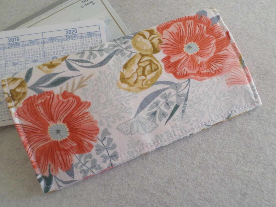 Floral Fabric Checkbook Cover / Coral, Blue, and Gold - Handmade - Etsy