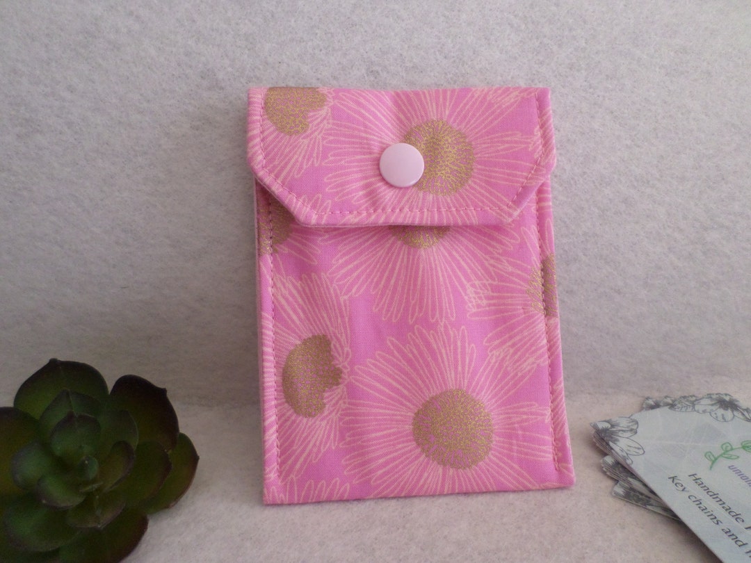 Pink Gold Daisy Fabric Mini Pouch: Business Card, Birth Control Case - Etsy