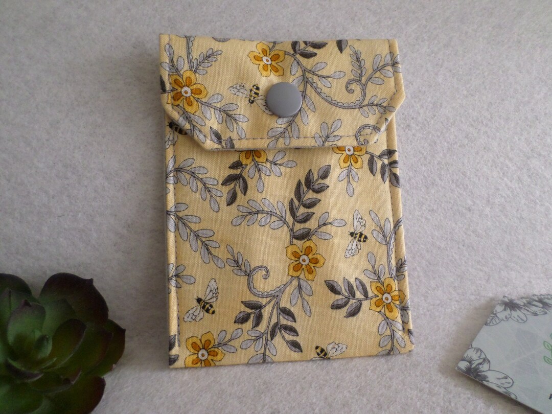 Flowers & Bees Fabric Birth Control Case Mini Pouch Business Card ...