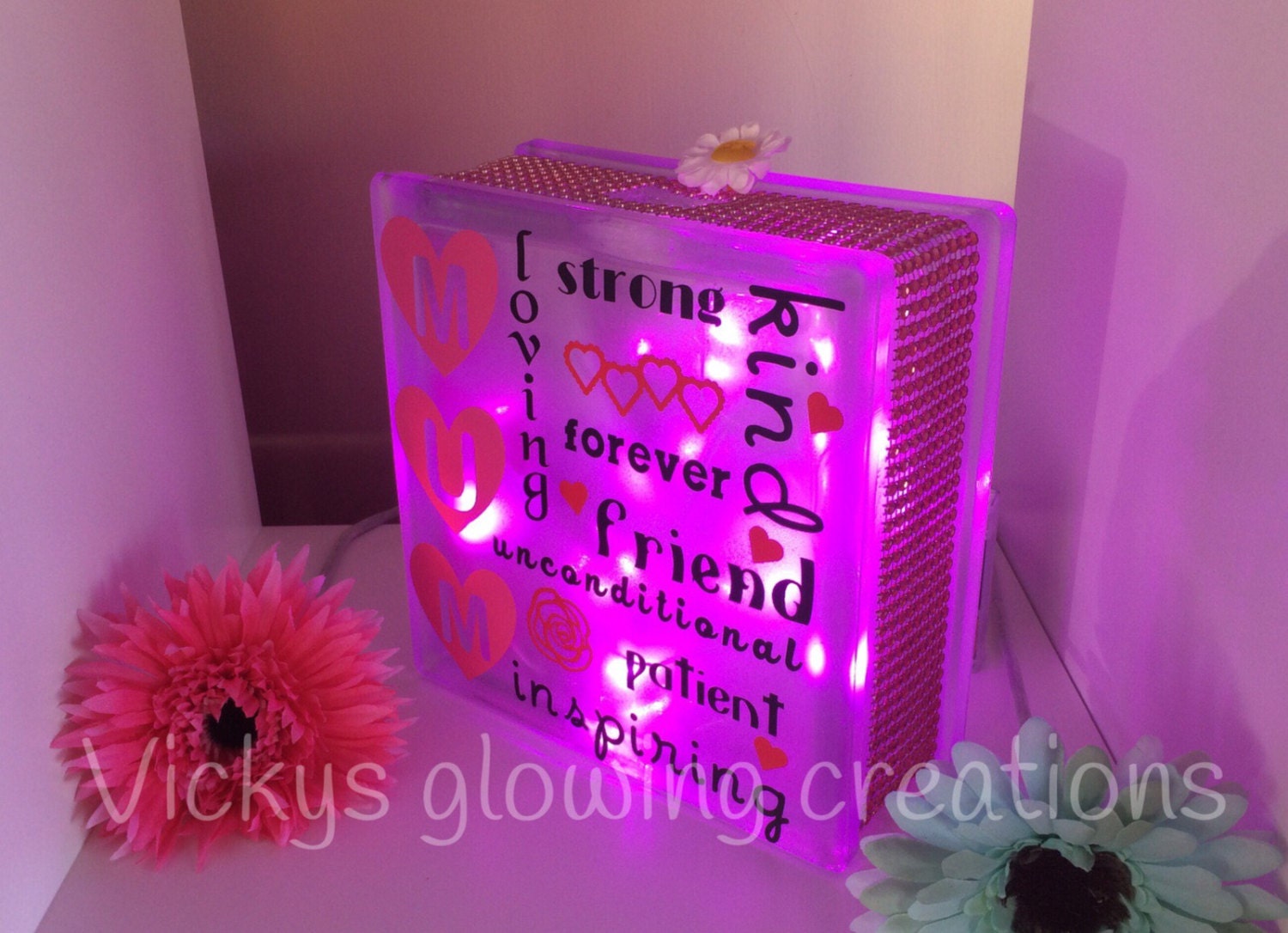 Mum Glass Light Block, Word Art, Personalised Gift, Light up Gift ...