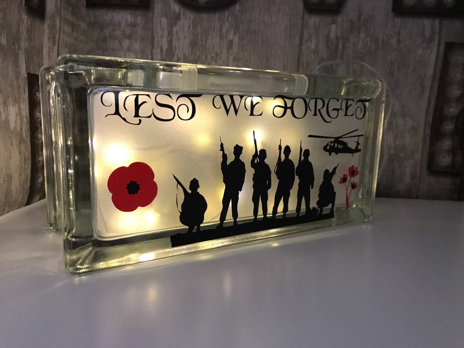 Remembrence Light Box Lest We Forget Glass Light Block - Etsy UK