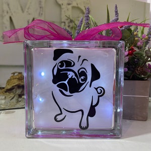 Large Pug Glass Light Block, Personalised Light Block, Pug Light up ...