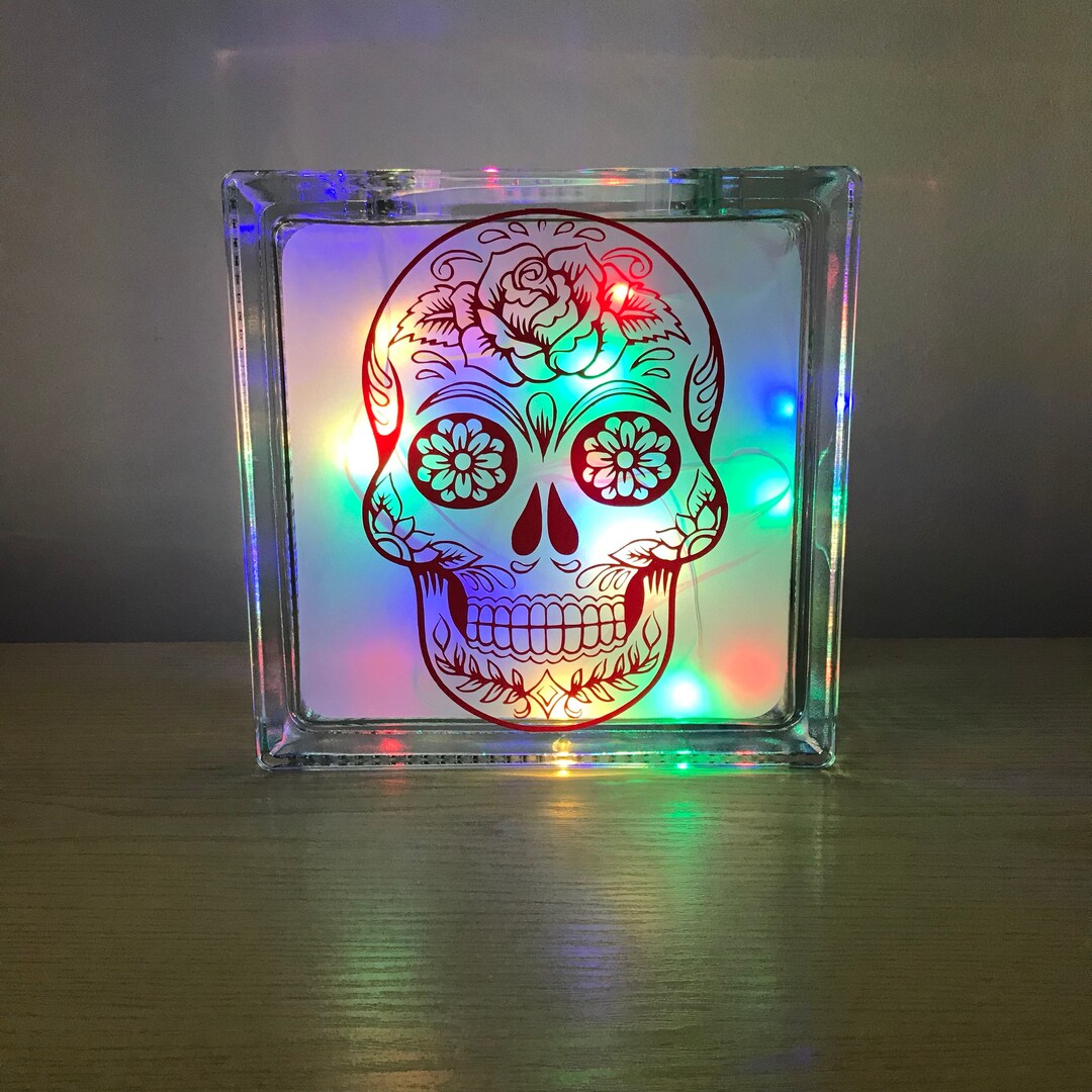 Sugar Skull Glass Light Block, Light up Skull, Sugar Skull Gift - Etsy UK