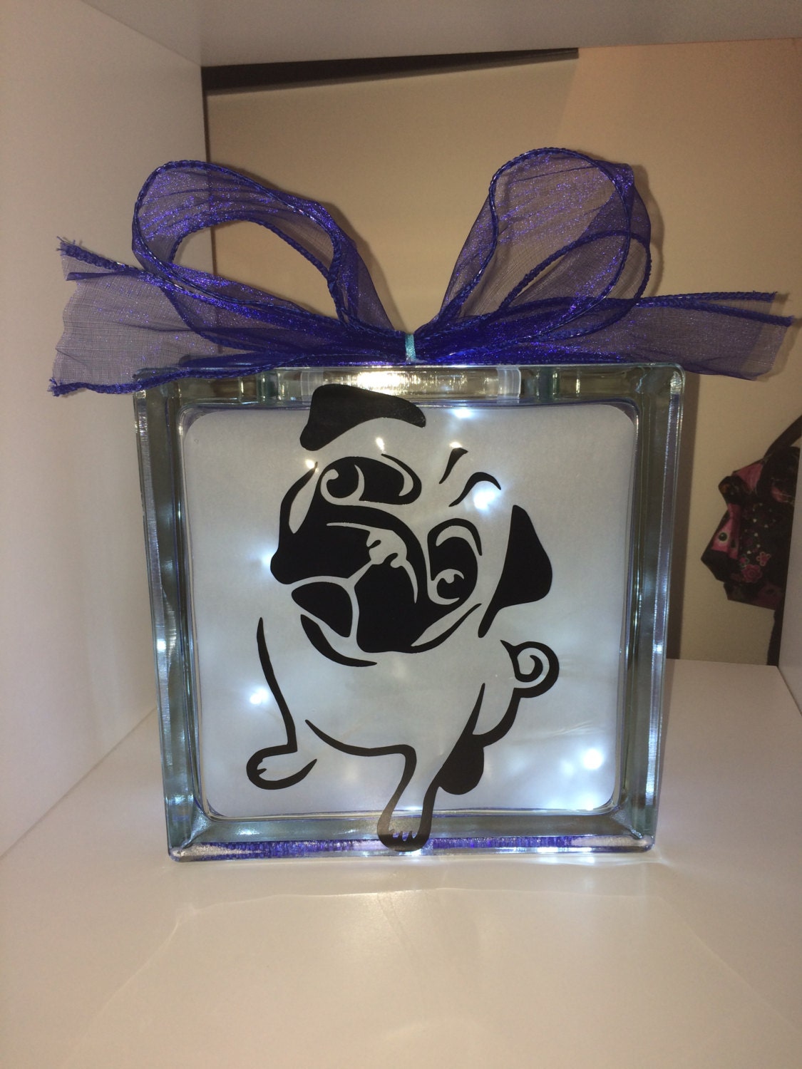Large Pug Glass Light Block Personalised Light Block Pug - Etsy UK