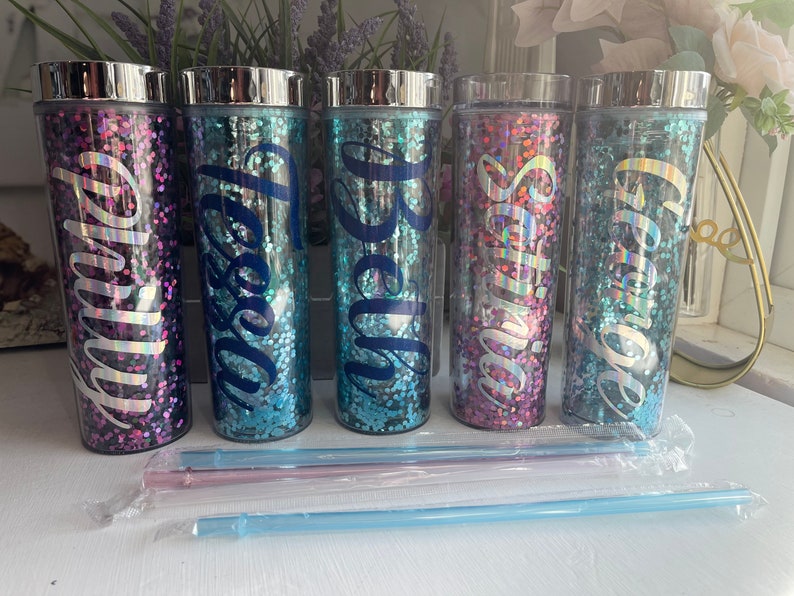 Personalised Glitter Cup, Glitter Cup With Straw, Glitter Tumbler With ...