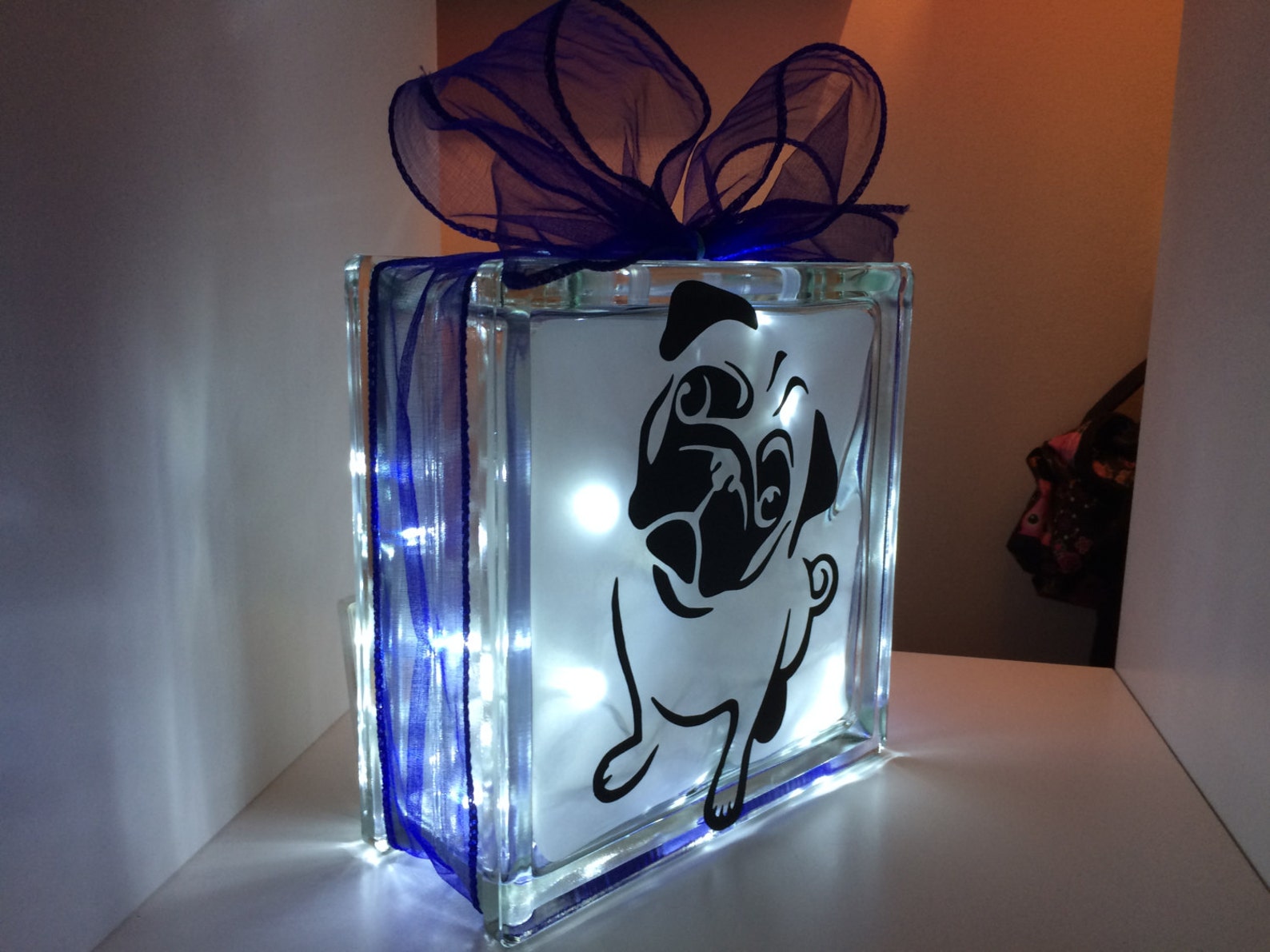 Large Pug Glass Light Block Personalised Light Block Pug - Etsy UK