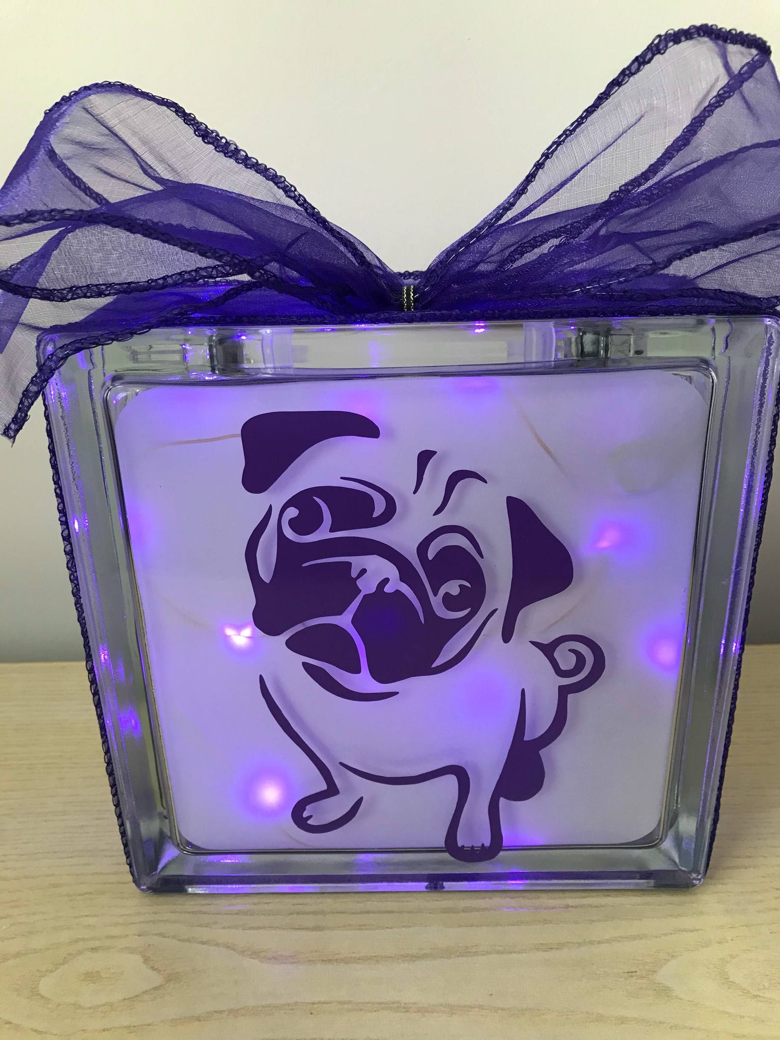 Large Pug Glass Light Block Personalised Light Block Pug - Etsy UK