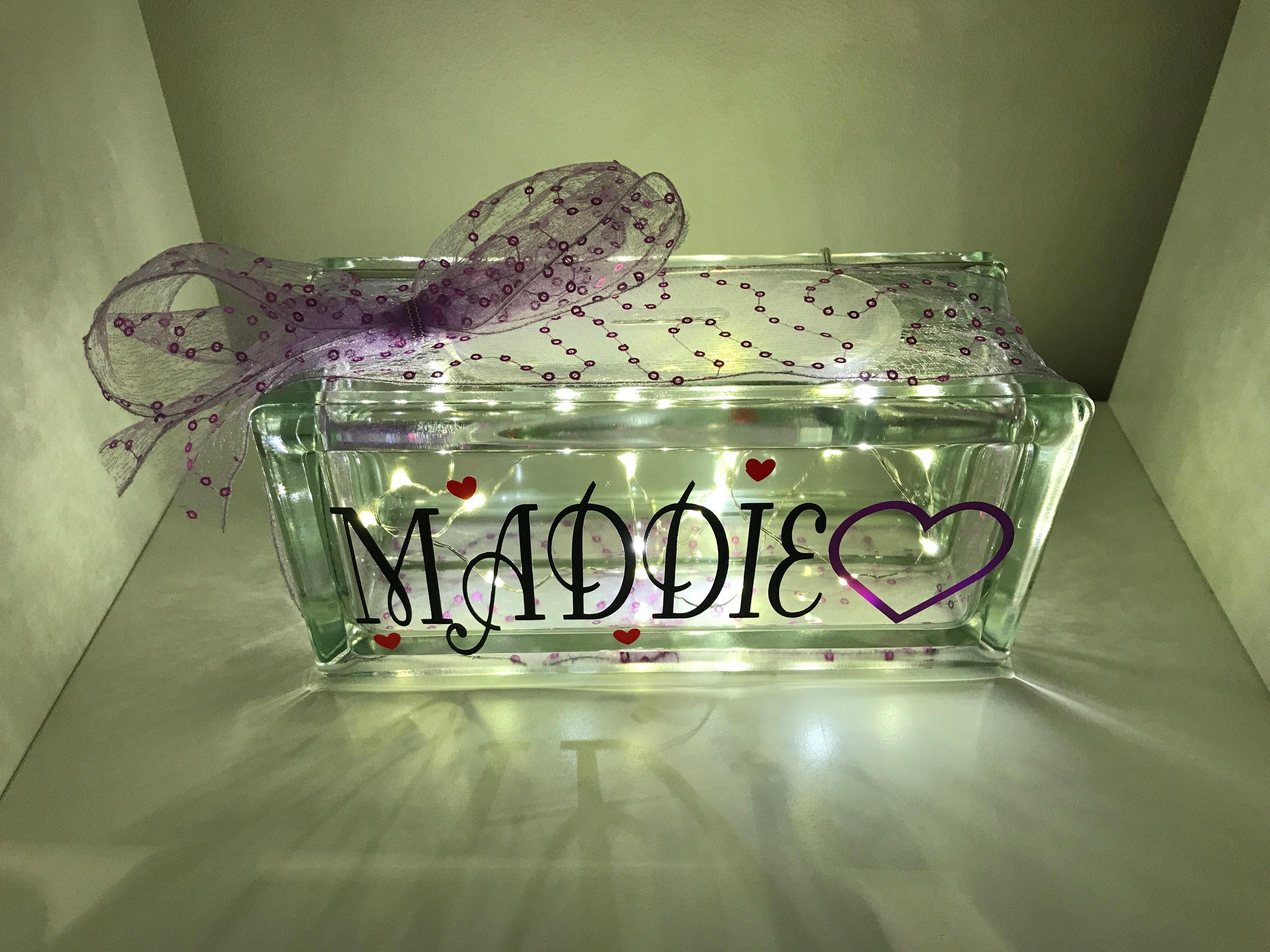 Personalised Name Glass Block Night Light, Nursery Decor, Light up Gift ...