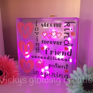 Mum Glass Light Block, Word Art, Personalised Gift, Light up Gift ...
