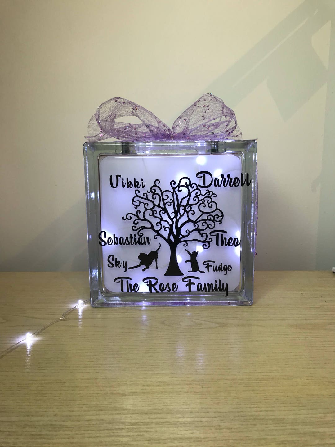 Large Family Tree Glass Light Block, Night Light, Mothers Day Gift ...