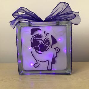 Large Pug Glass Light Block, Personalised Light Block, Pug Light up ...