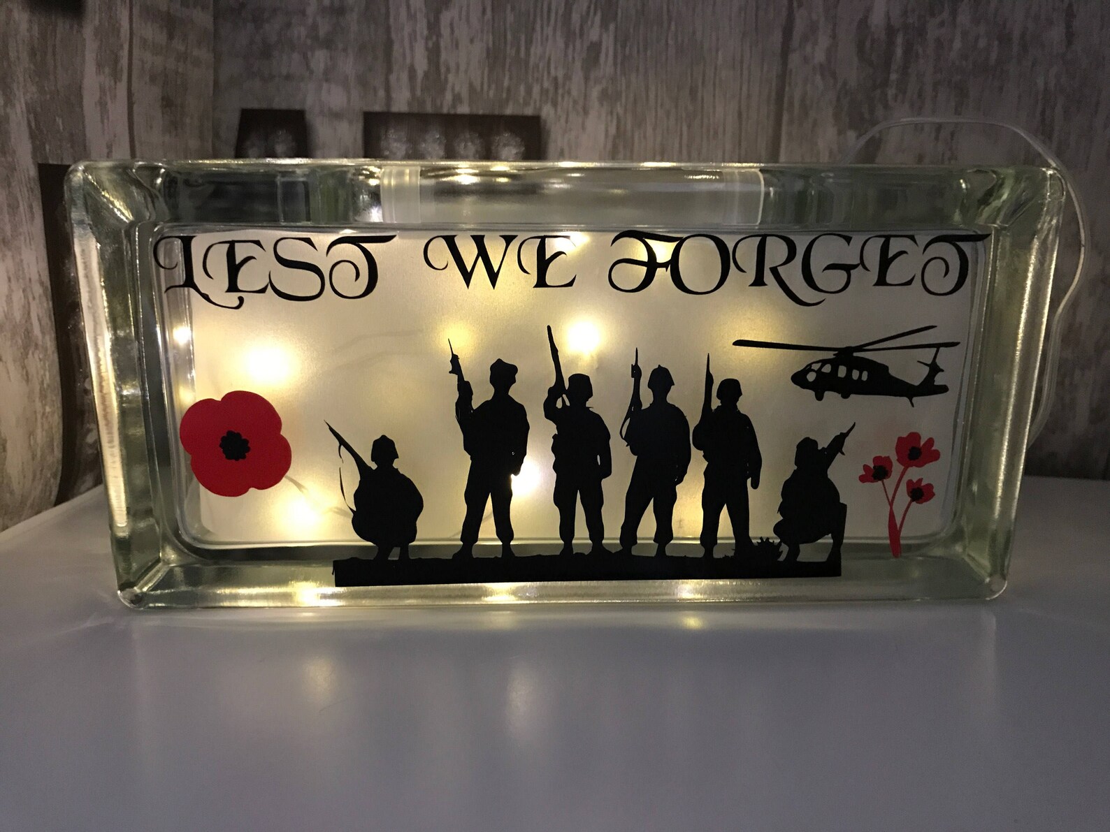 Remembrence Light Box Lest We Forget Glass Light Block - Etsy UK