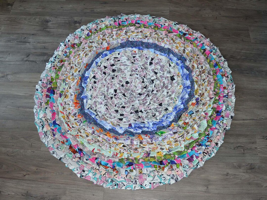 Colorfull Rosette Small Round Rug 60in., Recycled Cotton Rug, Zero ...