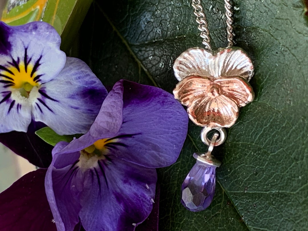 Violet Flower Pendant With Genuine Amethyst Stone :rose Gold & Sterling ...