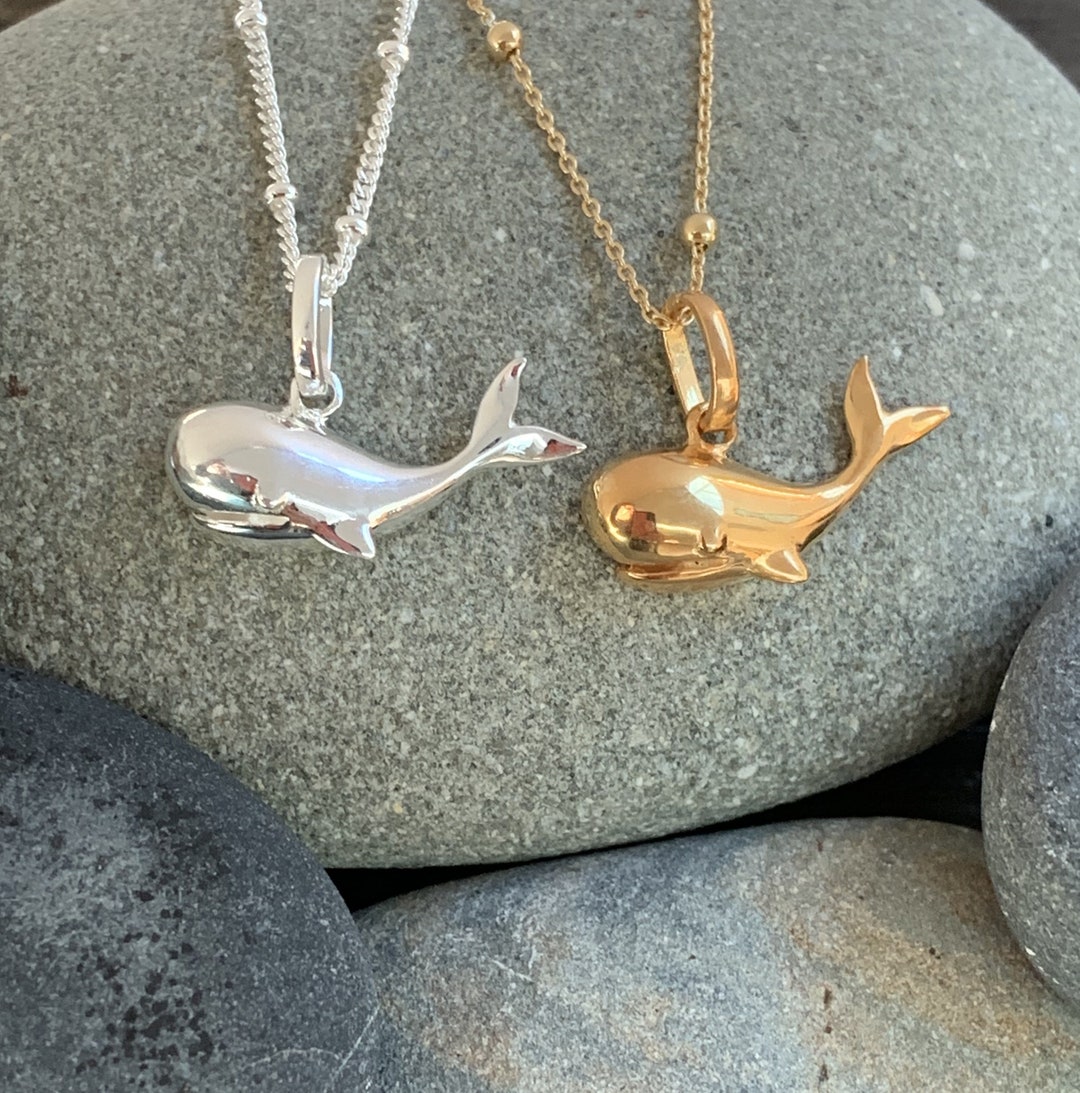 Whale Pendant, Solid Silver Whale Necklace, Gold Whale Necklace, Ocean ...