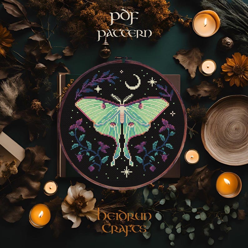 Luna Moth Cross Stitch Pattern PDF – Digital Download, Gothic Witchy ...