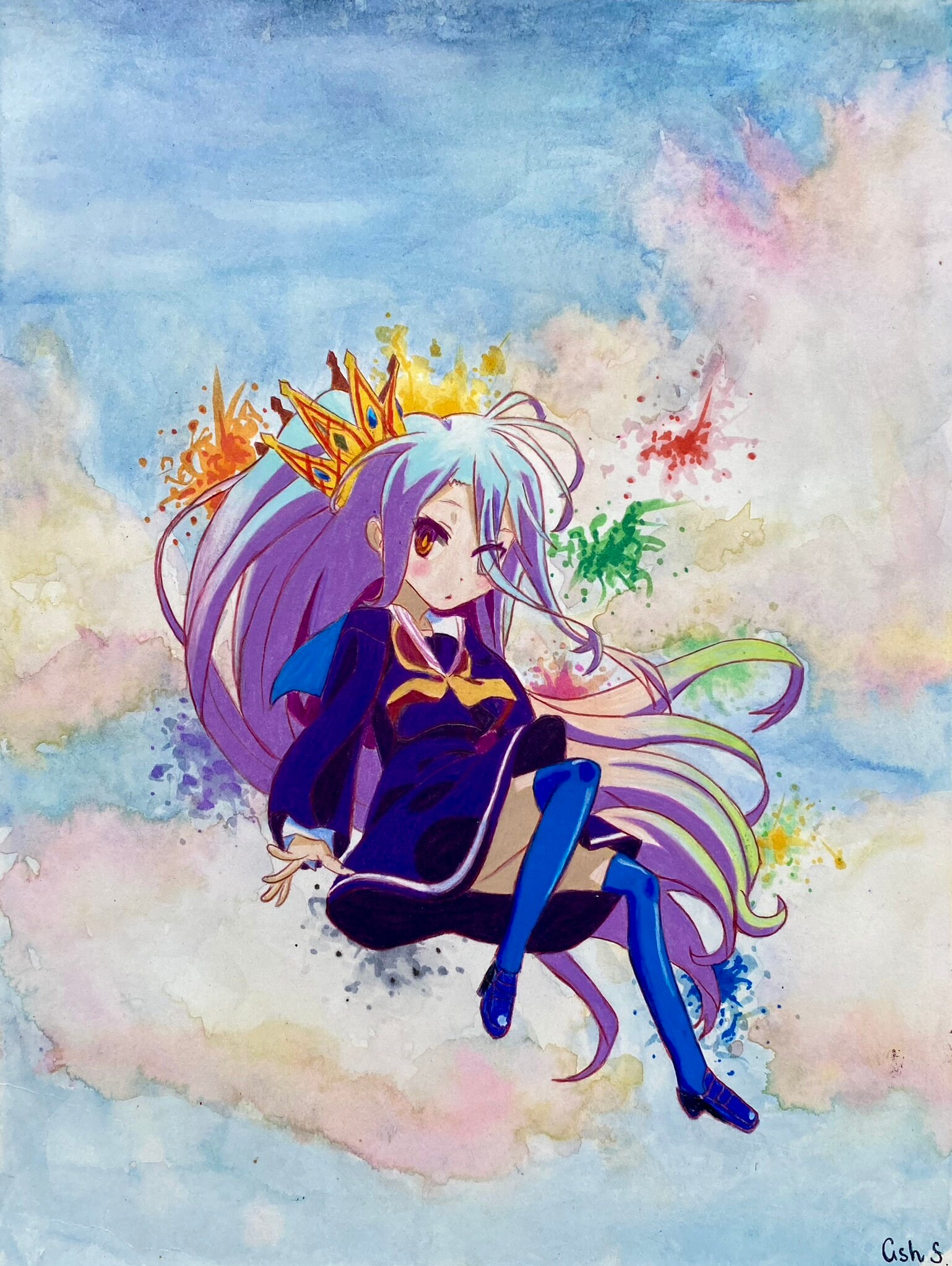 Original No Game No Life Shiro Marker Drawing Shiro Anime Isekai 9x12 ...