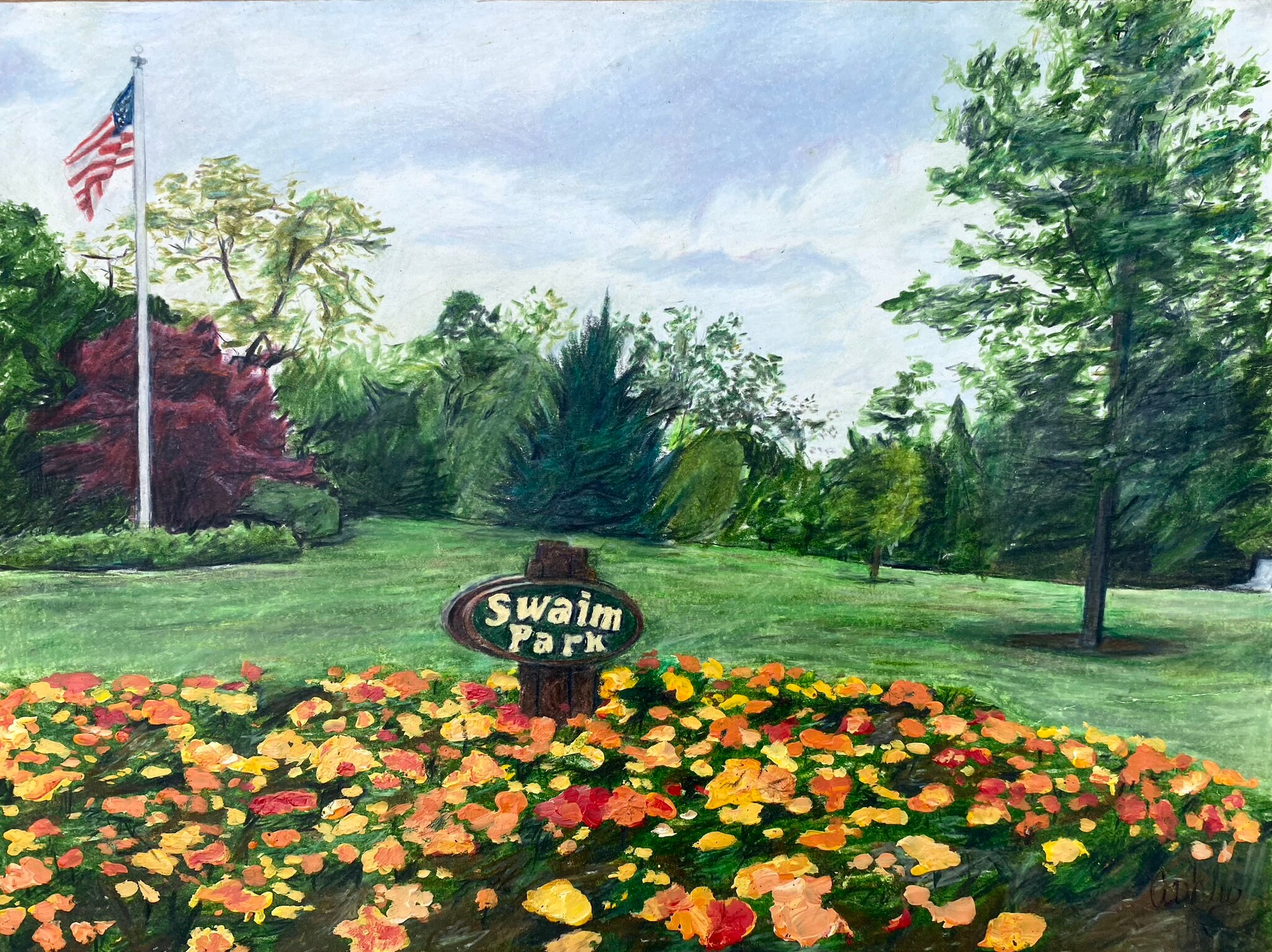 Original swaim Park City of Montgomery Landscape Colored Pencil Drawing ...