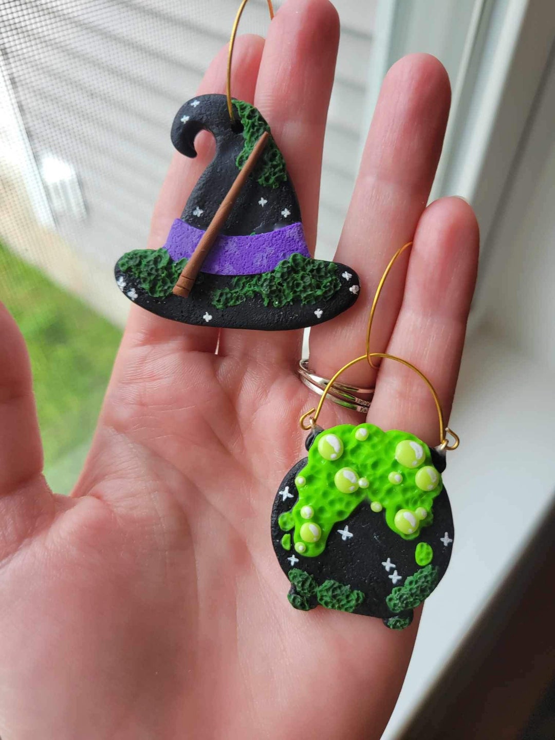 READY TO SHIP Large Witch Hat and Glow in the Dark Cauldron Polymer ...
