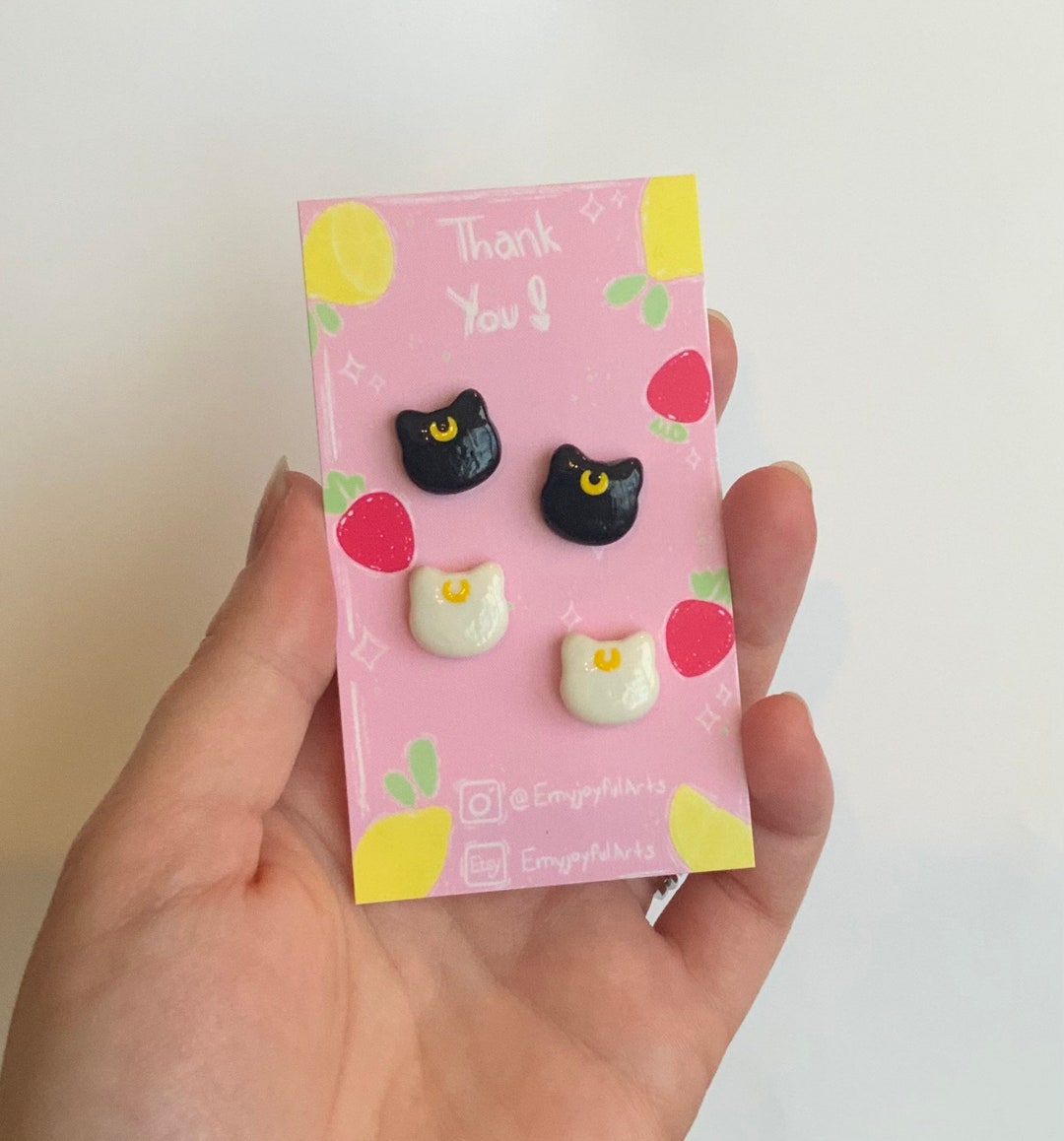 Sailor Moon Luna and Artemis Polymer Clay Cat Stud Earrings - Etsy