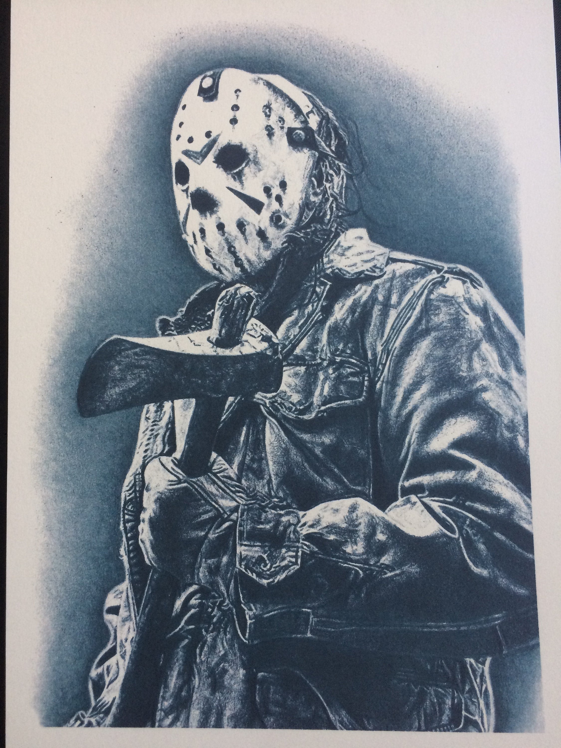 Jason Voorhees pencil drawing art A4 8,3 x 11,7 inches print of drawing ...