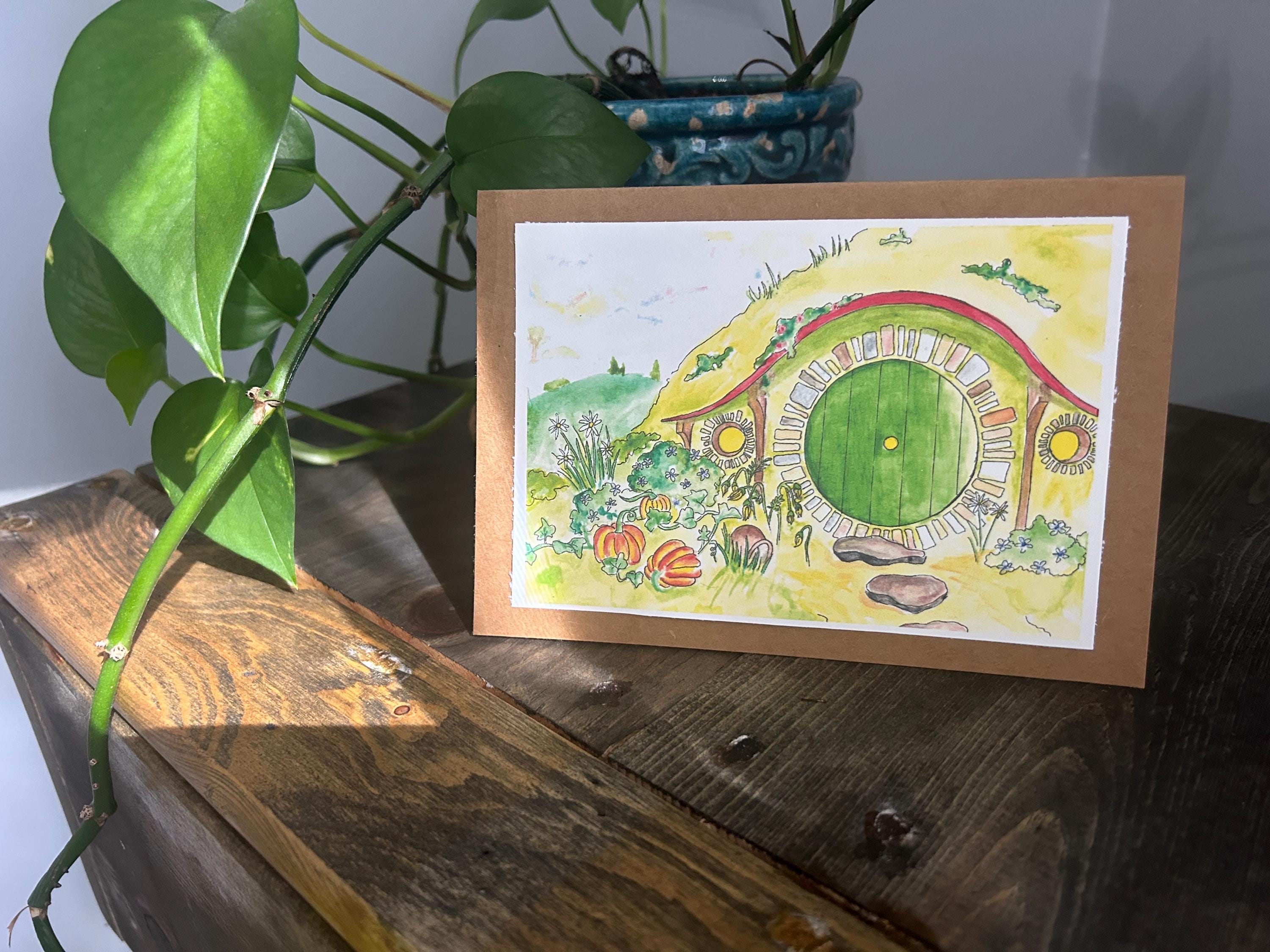 Hobbit Card: Hobbit Hole Blank Greeting Card, Shire Watercolor ...
