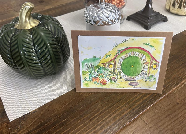 Hobbit Card: Hobbit Hole Blank Greeting Card, Shire Watercolor ...
