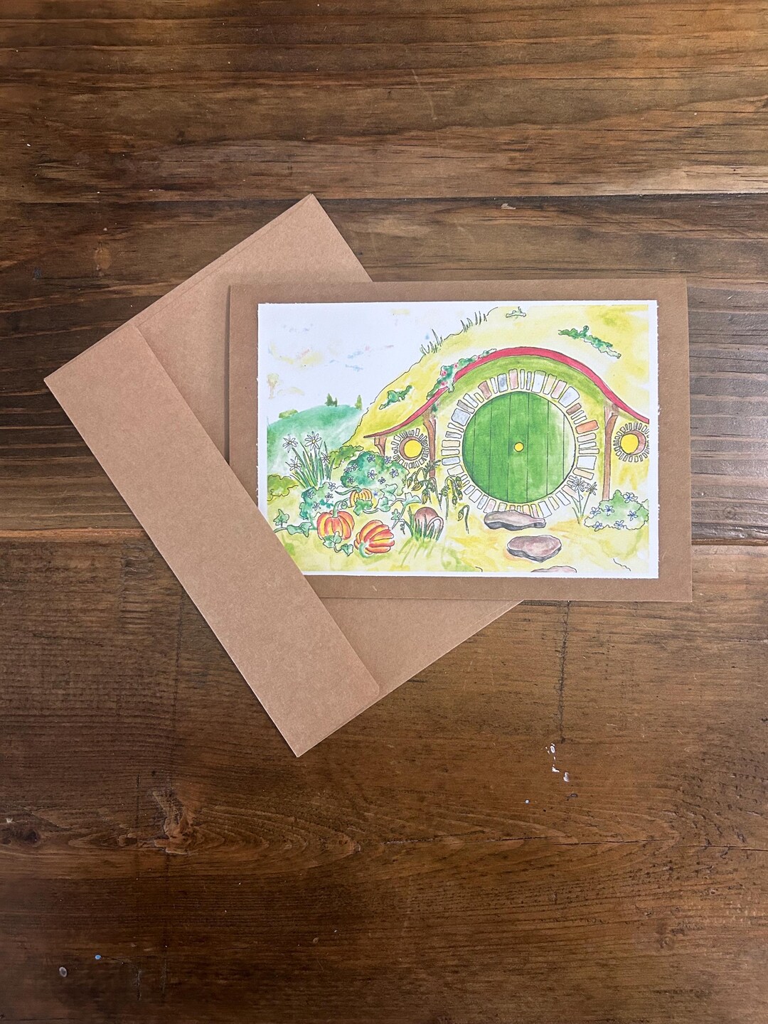 Hobbit Card: Hobbit Hole Blank Greeting Card, Shire Watercolor ...