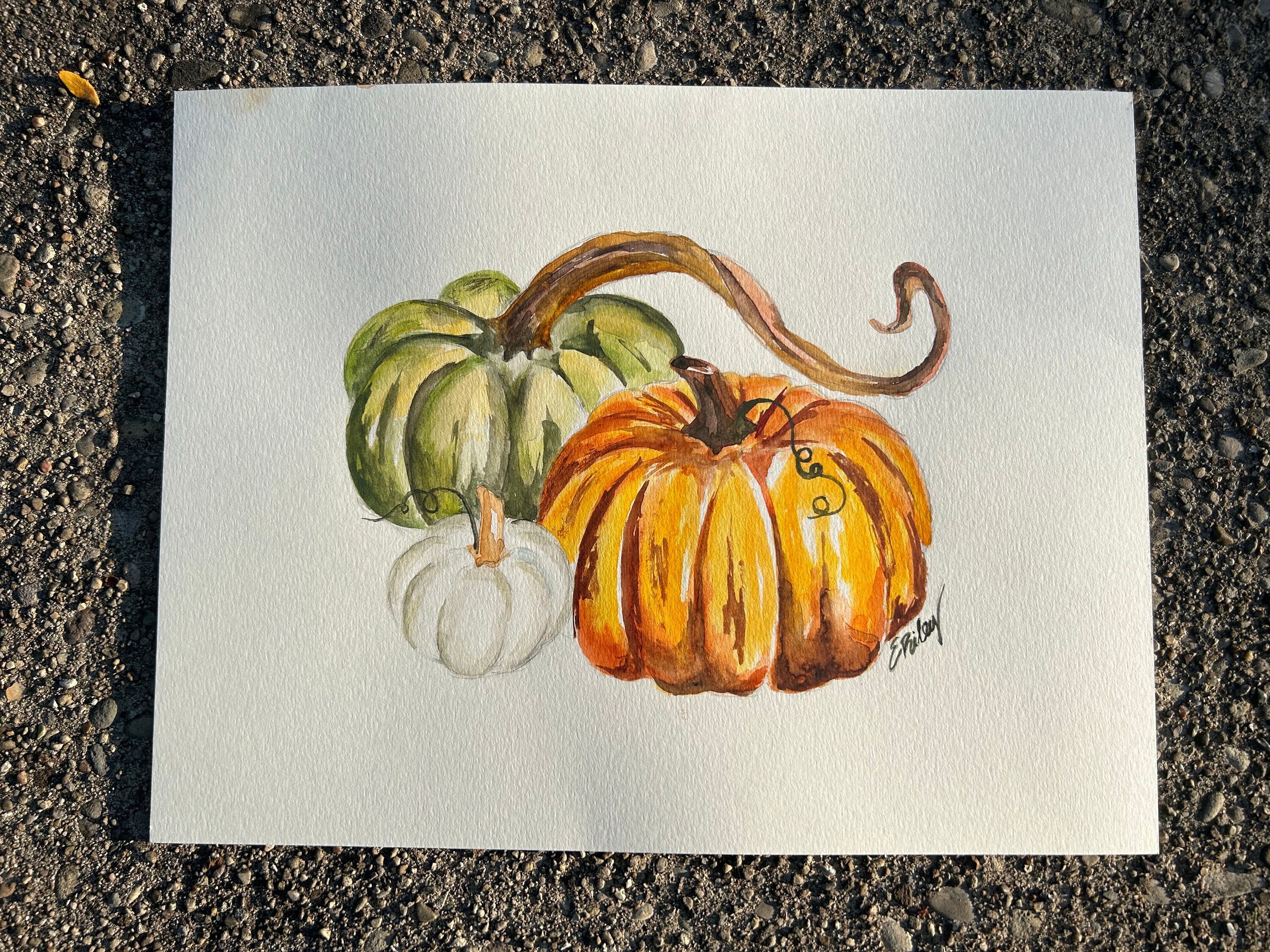 Fall Pumpkin Art: Original Watercolor Painting - Etsy
