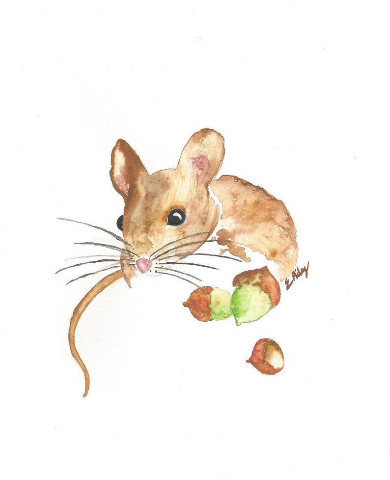 Field Mouse and Acorn Watercolor ORIGINAL : Original Painting of a ...