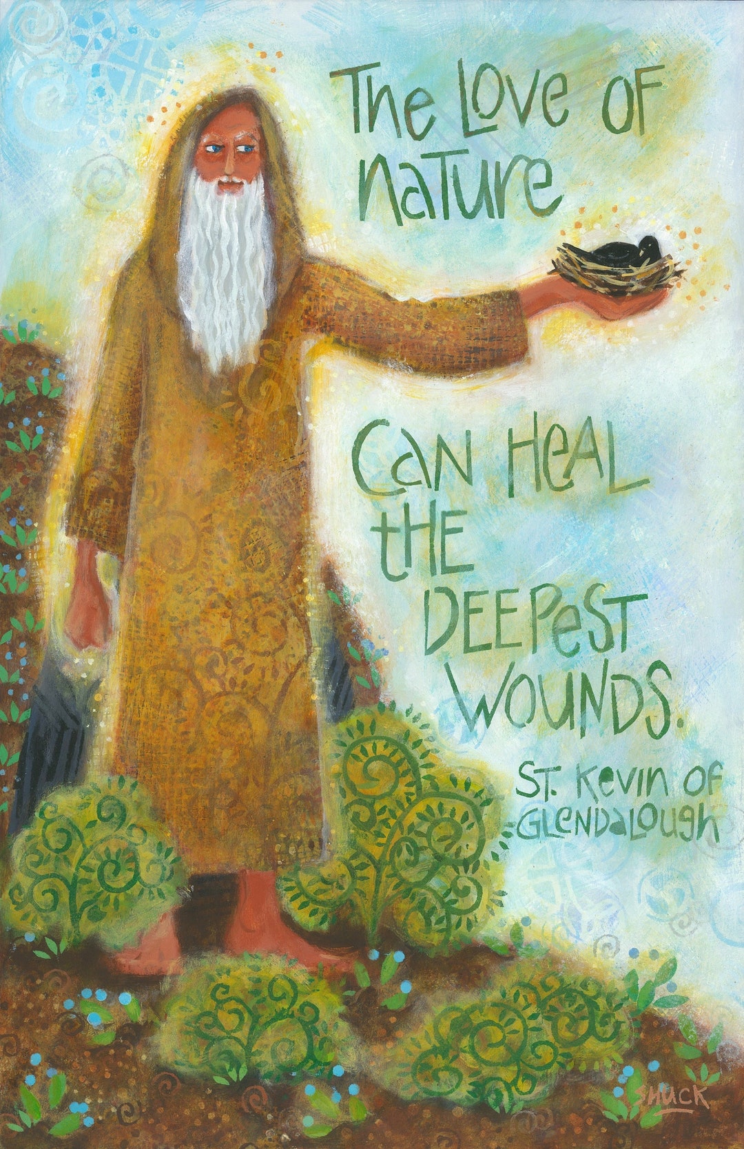 St. Kevin of Glendalough Art: Celtic Saint Ecology Print (digital ...