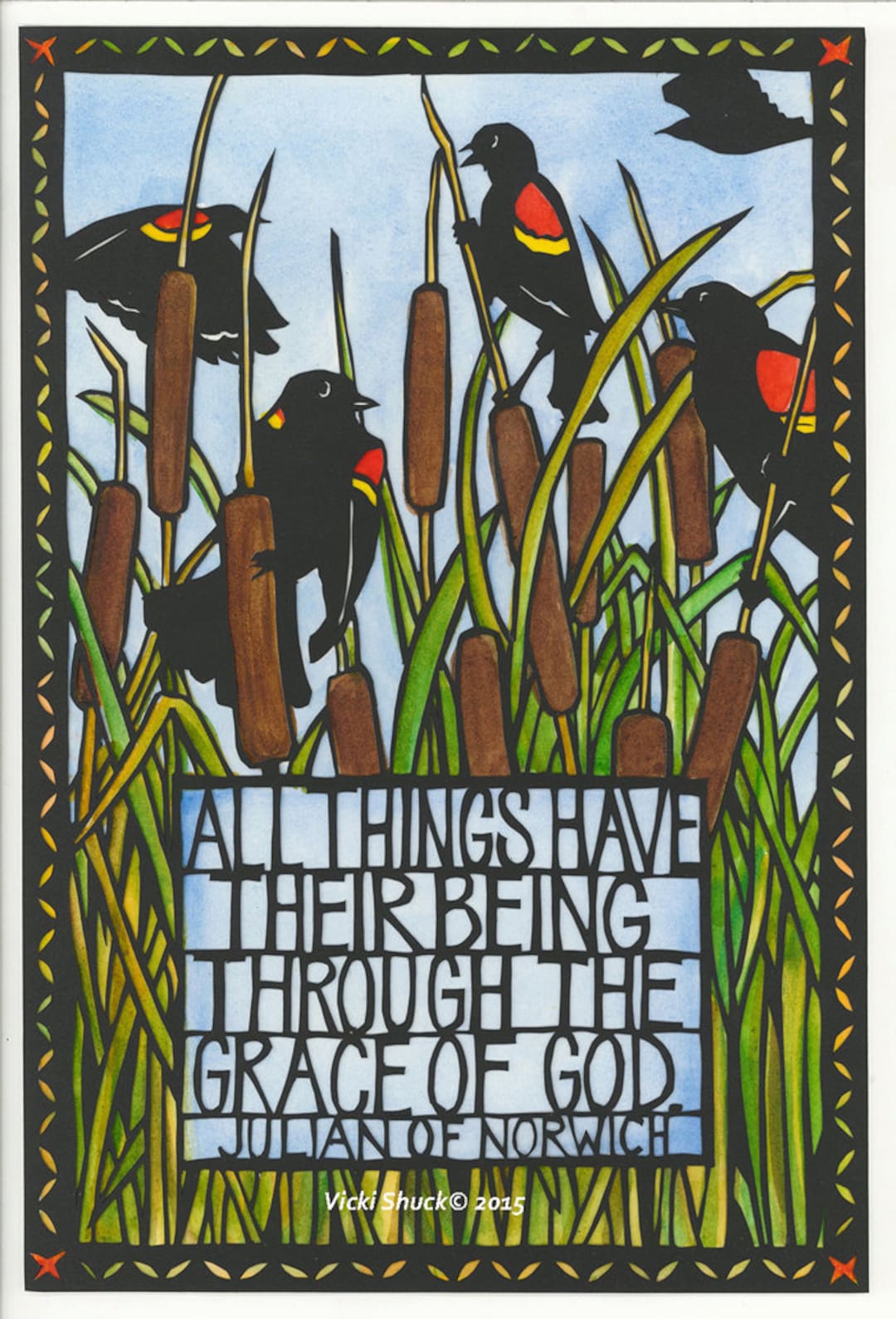 Red-winged Blackbird Wall Art, Julian of Norwich Quote, Paper-cut Art ...