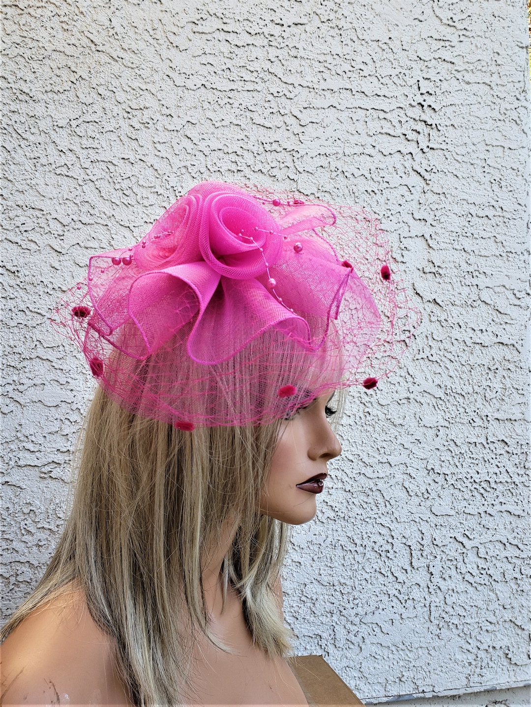Large Pink Crinoline Fascinator, Feather Headpiece - Etsy