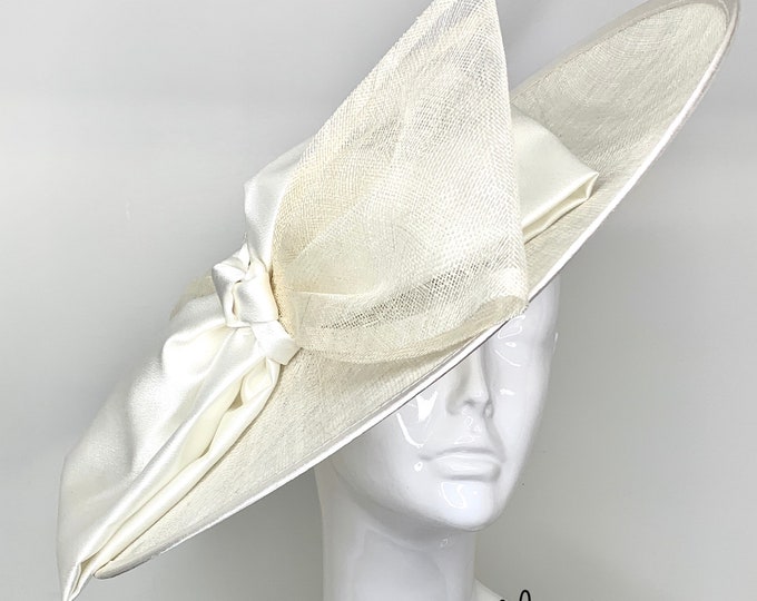 Ivory Sinamay Derby Hat With White Satin Bow Womens Tea Party Hat ...
