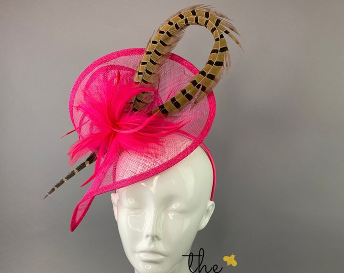 Fuchsia Pink Fascinator With Pheasant Feather Attaches With - Etsy