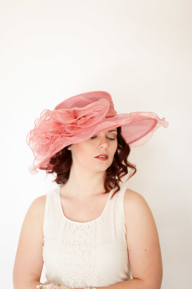 Blush Pink Organza Kentucky Derby Hat Bluch Pink W Ruffles | Etsy